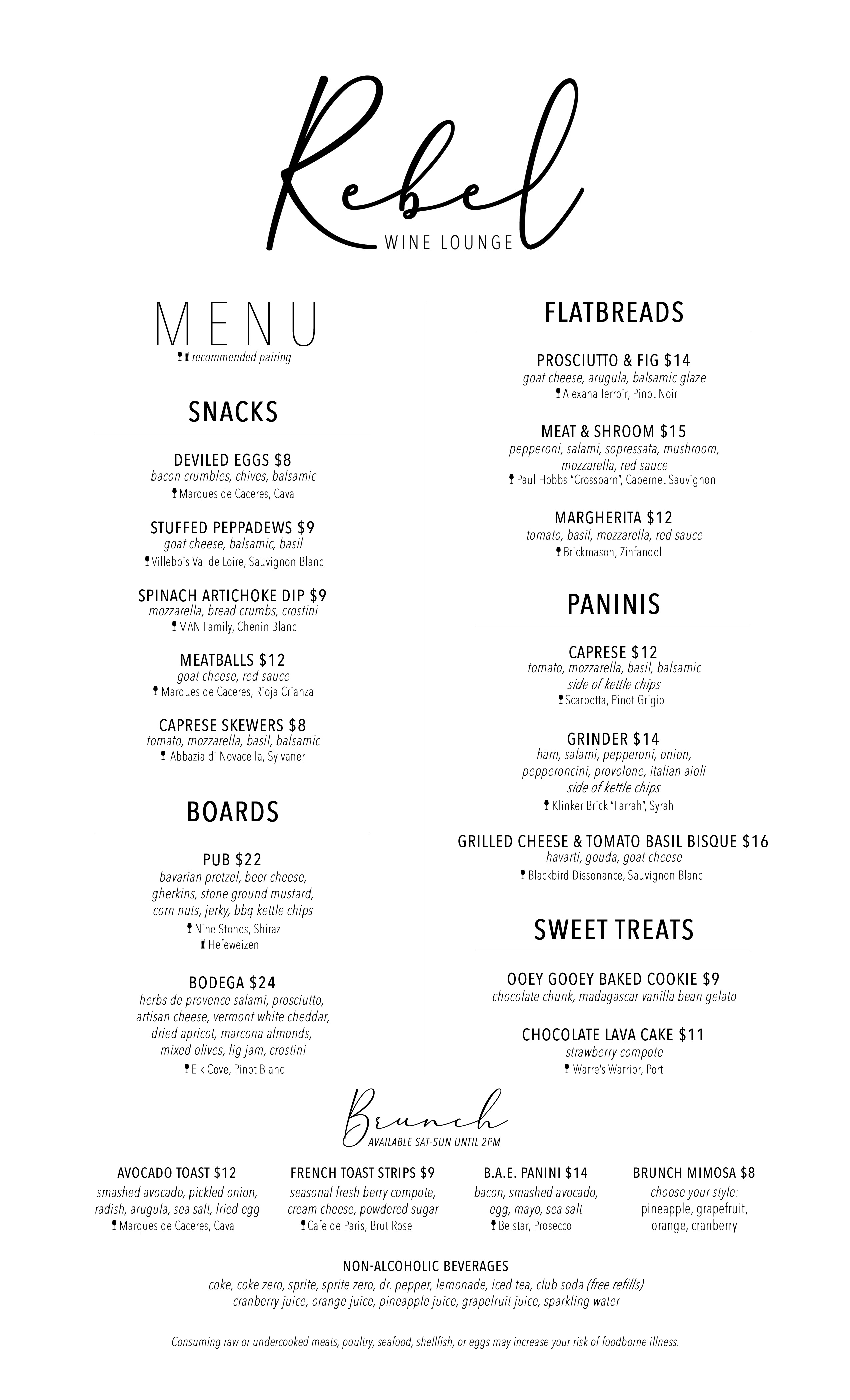 Menu | Rebel Wine Lounge