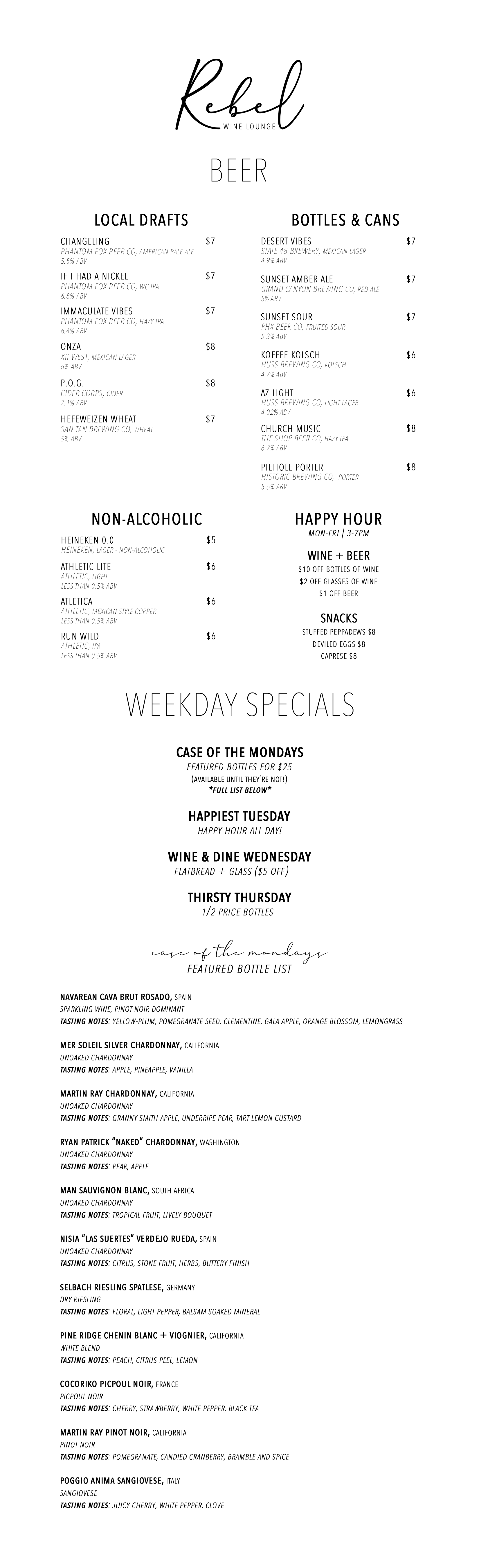 Menu | Rebel Wine Lounge