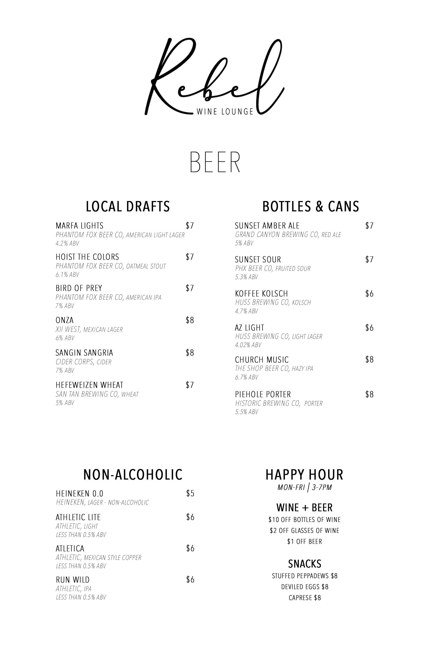 Menu | Rebel Wine Lounge