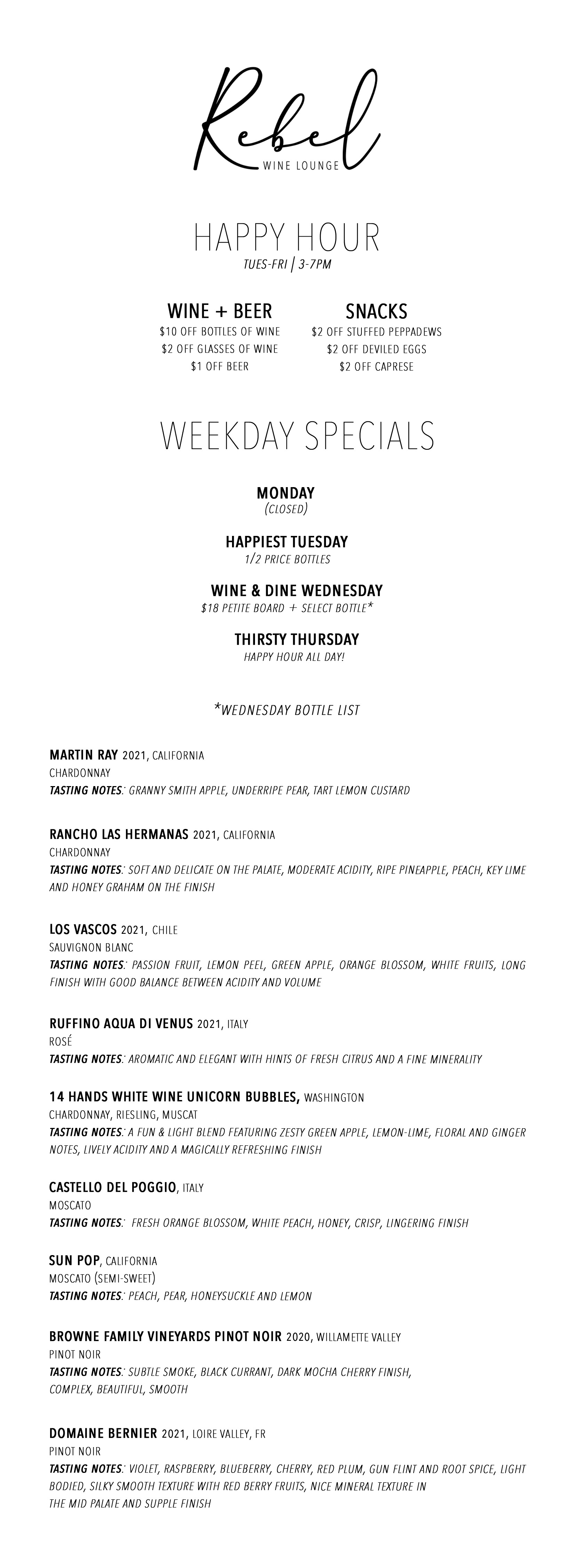 Explore the Menu at Rebel Wine Lounge - Fine Wines & Perfect Pairings